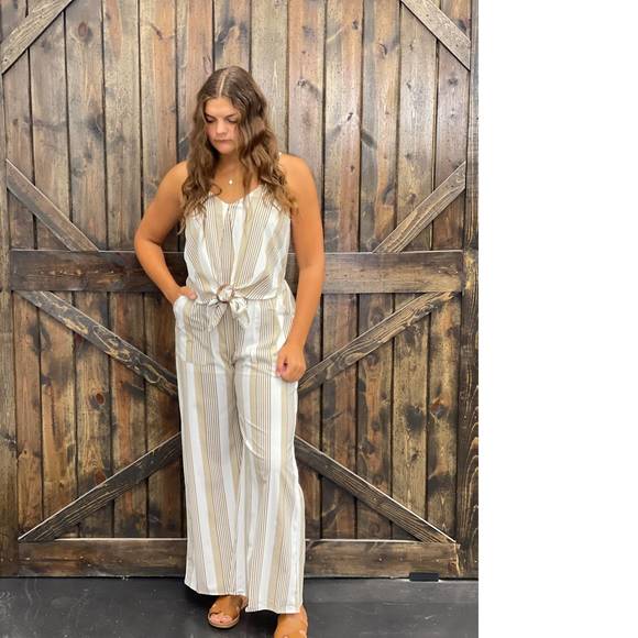 Allie Rose | Pants & Jumpsuits | New Allie Rose Stripe Jumpsuit In Tan ...